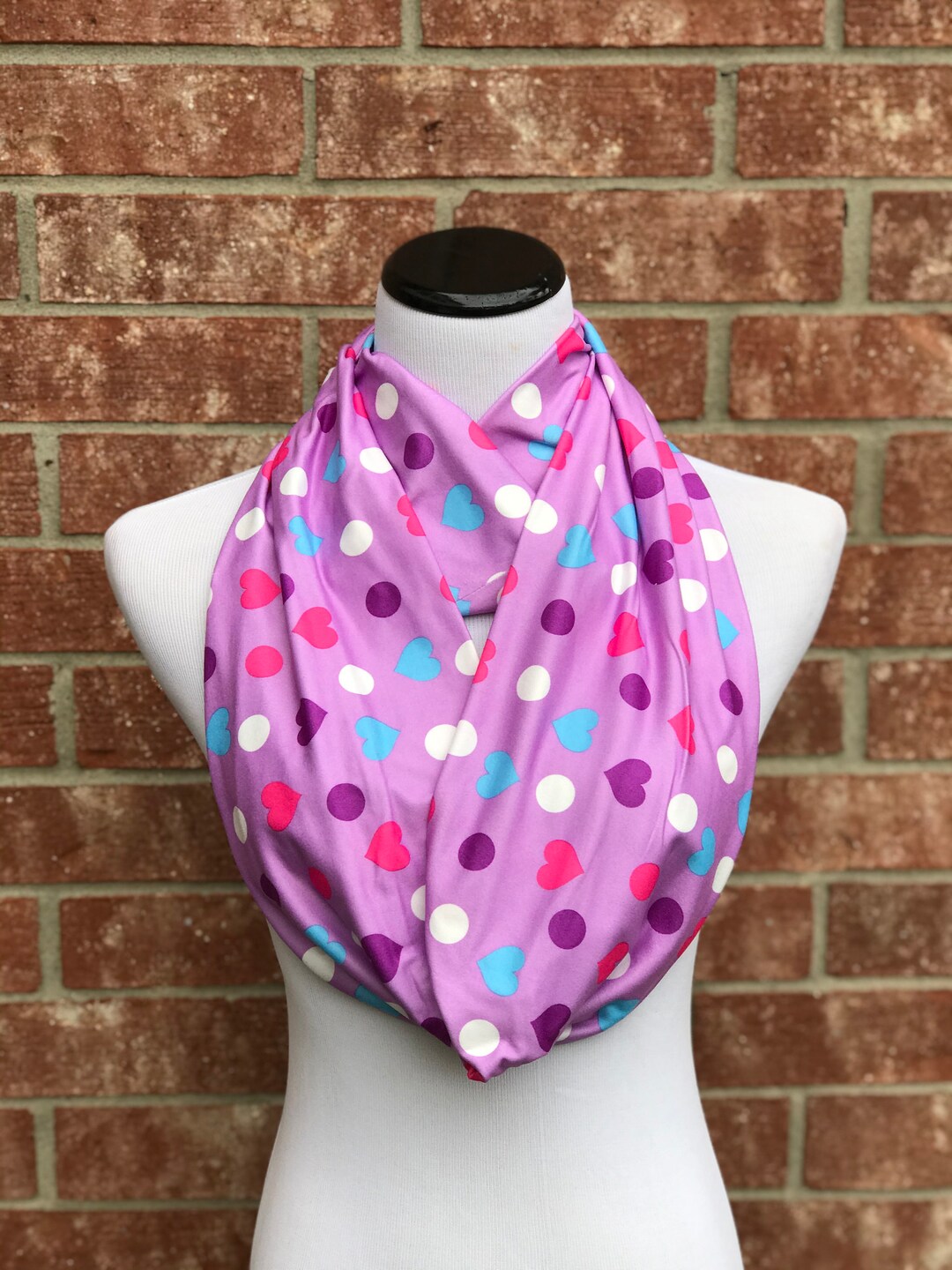 Hearts Scarf Valentine's Day Infinity Scarf Red Heart Scarf Purple ...