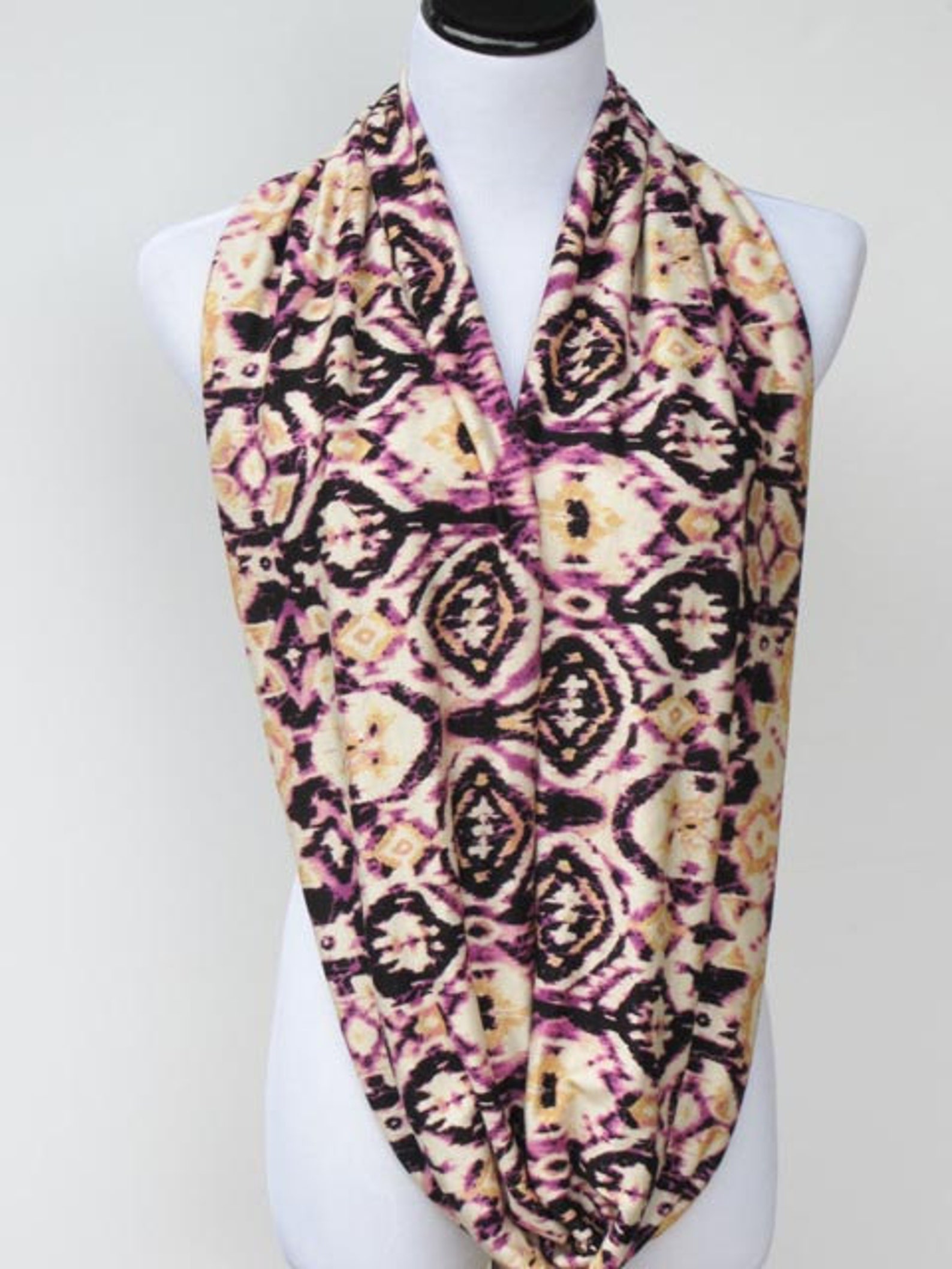 Purple Ikat Scarf Infinity Scarf Cream Pastel Brown Rustic Color Ethnic ...