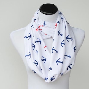 Nautical Scarf Reversible Infinity Scarf Red Navy Blue Anchor Scarf ...