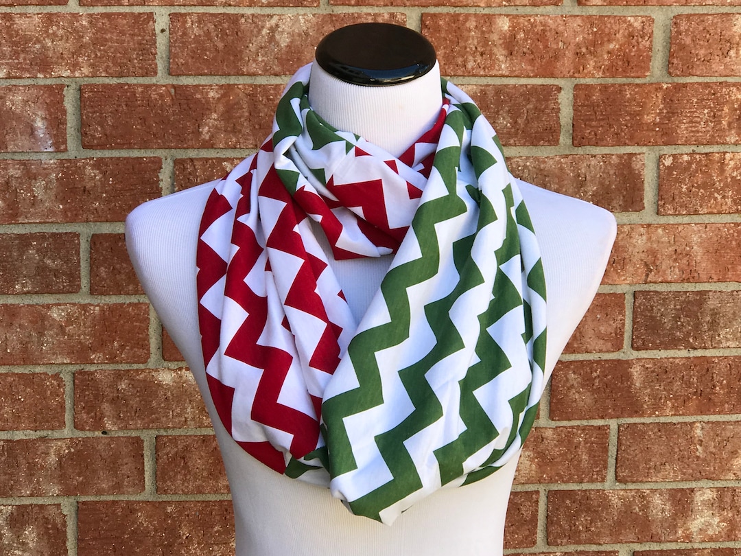 Red Green Scarf Christmas Scarf Chevron Infinity Scarf - Etsy