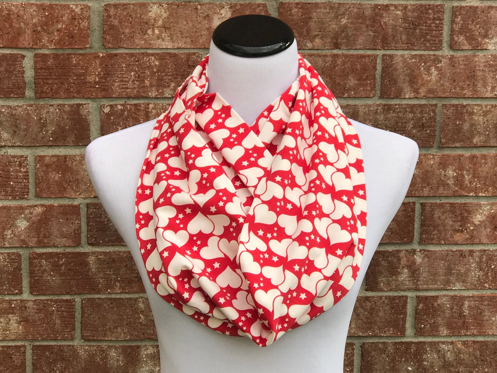 Valentine's Day Scarf Red White Scarf Hearts Infinity | Etsy