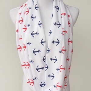 Nautical Scarf Reversible Infinity Scarf Red Navy Blue Anchor Scarf ...