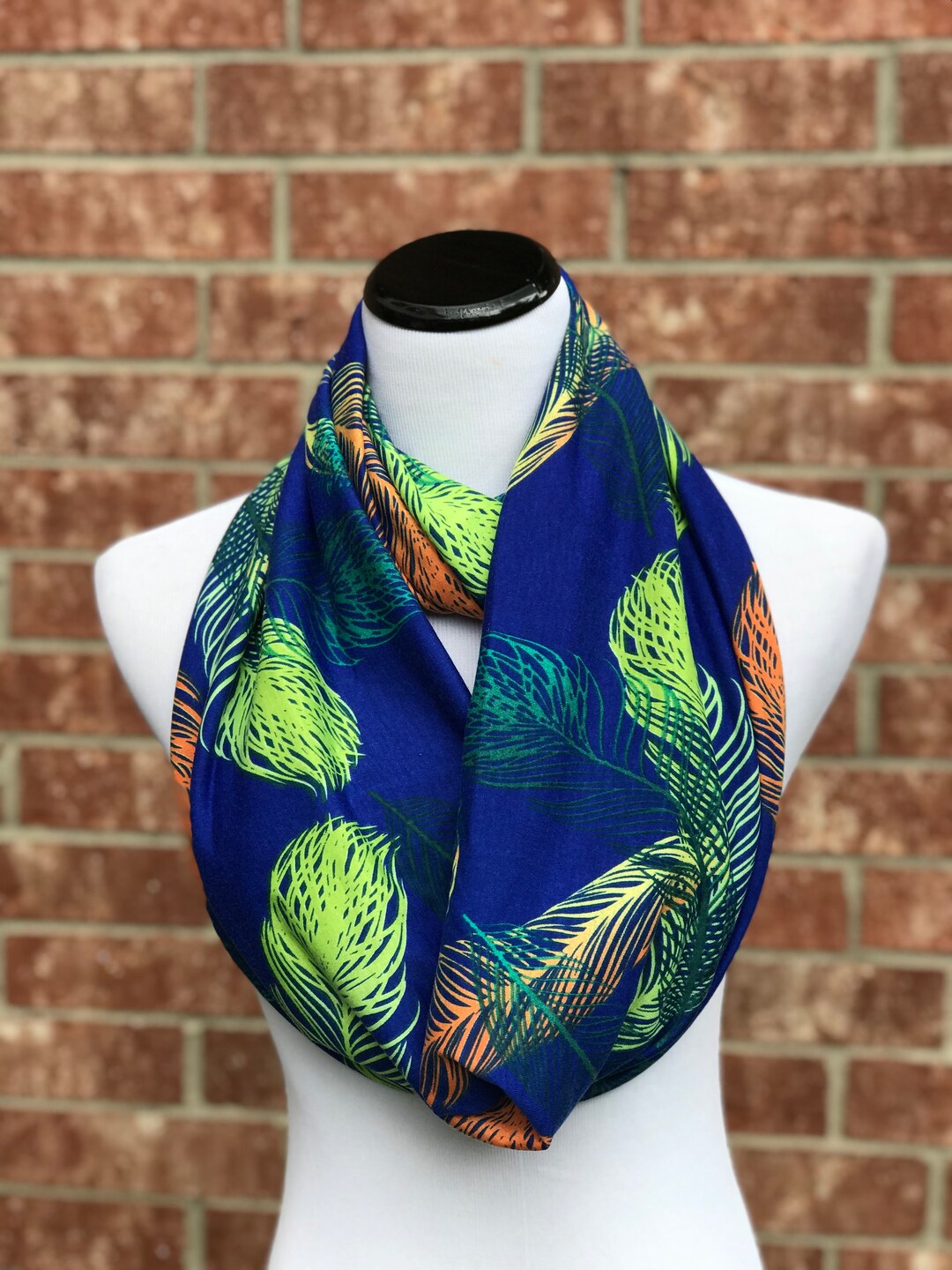 Blue Feather Scarf Infinity Scarf Royal Blue Feather Print - Etsy