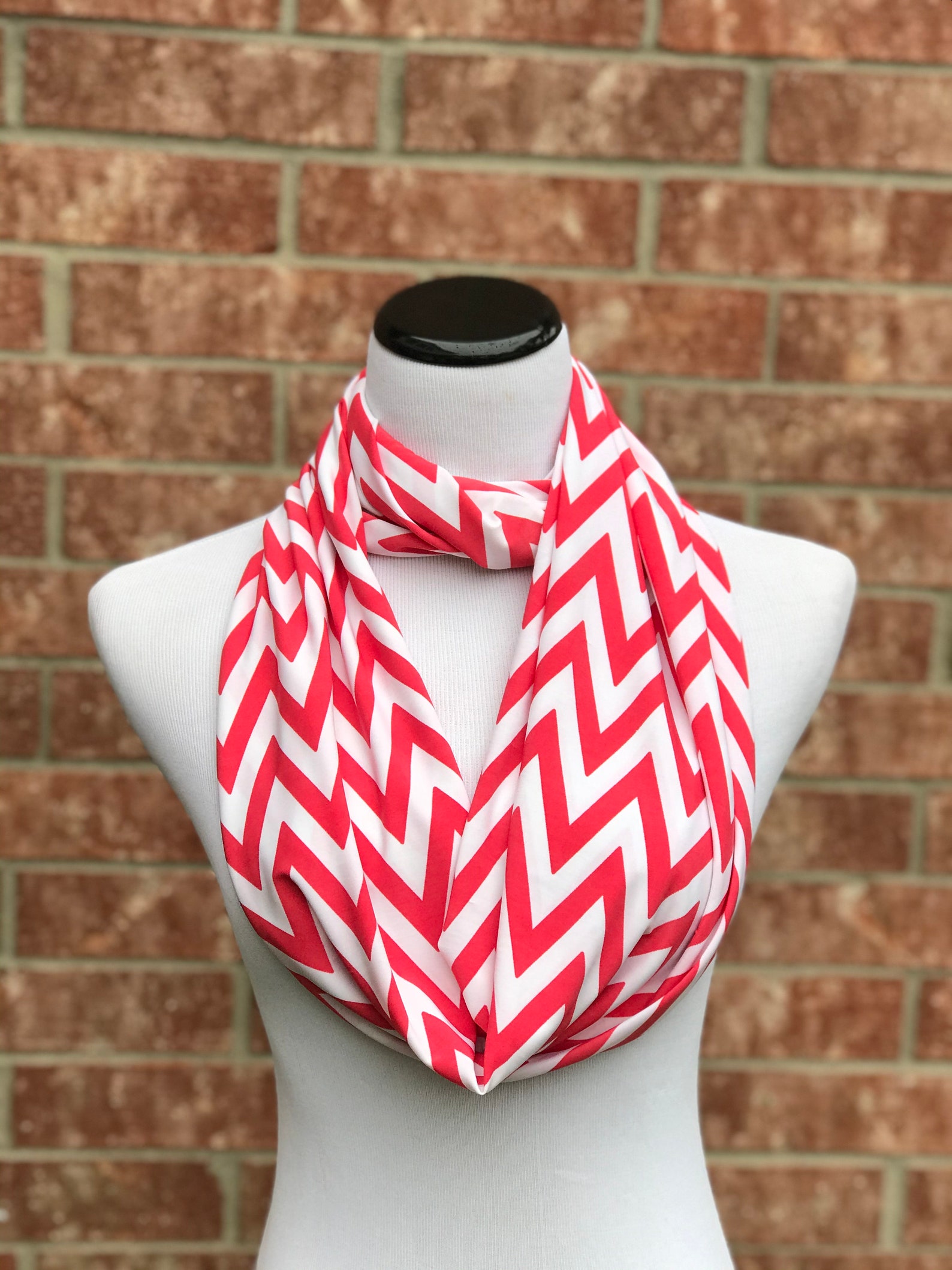 Red White Scarf Coral Chevron Infinity Scarf Coral White Zig Zag Circle ...