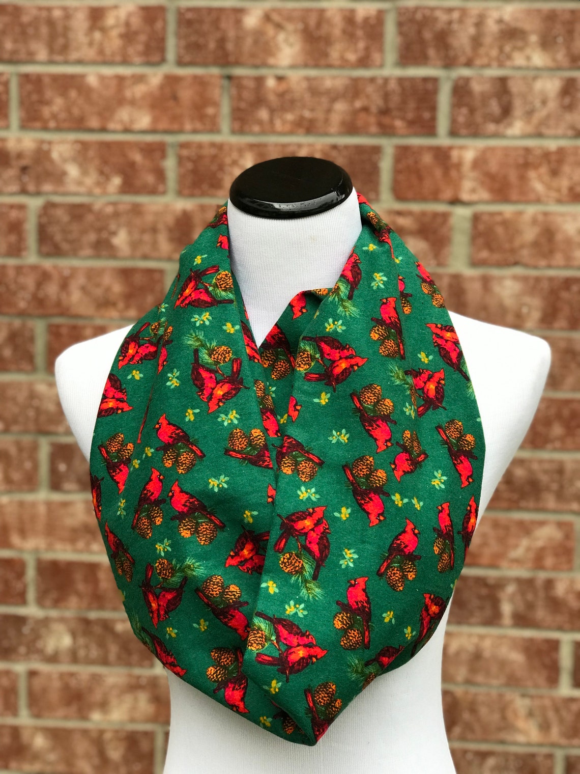 Christmas Scarf Red Cardinal Birds Green Red Infinity Scarf - Etsy