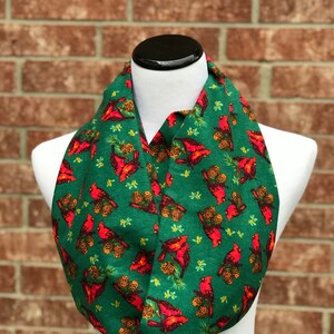 Christmas Scarf Red Cardinal Birds Green Red Infinity Scarf Cotton ...