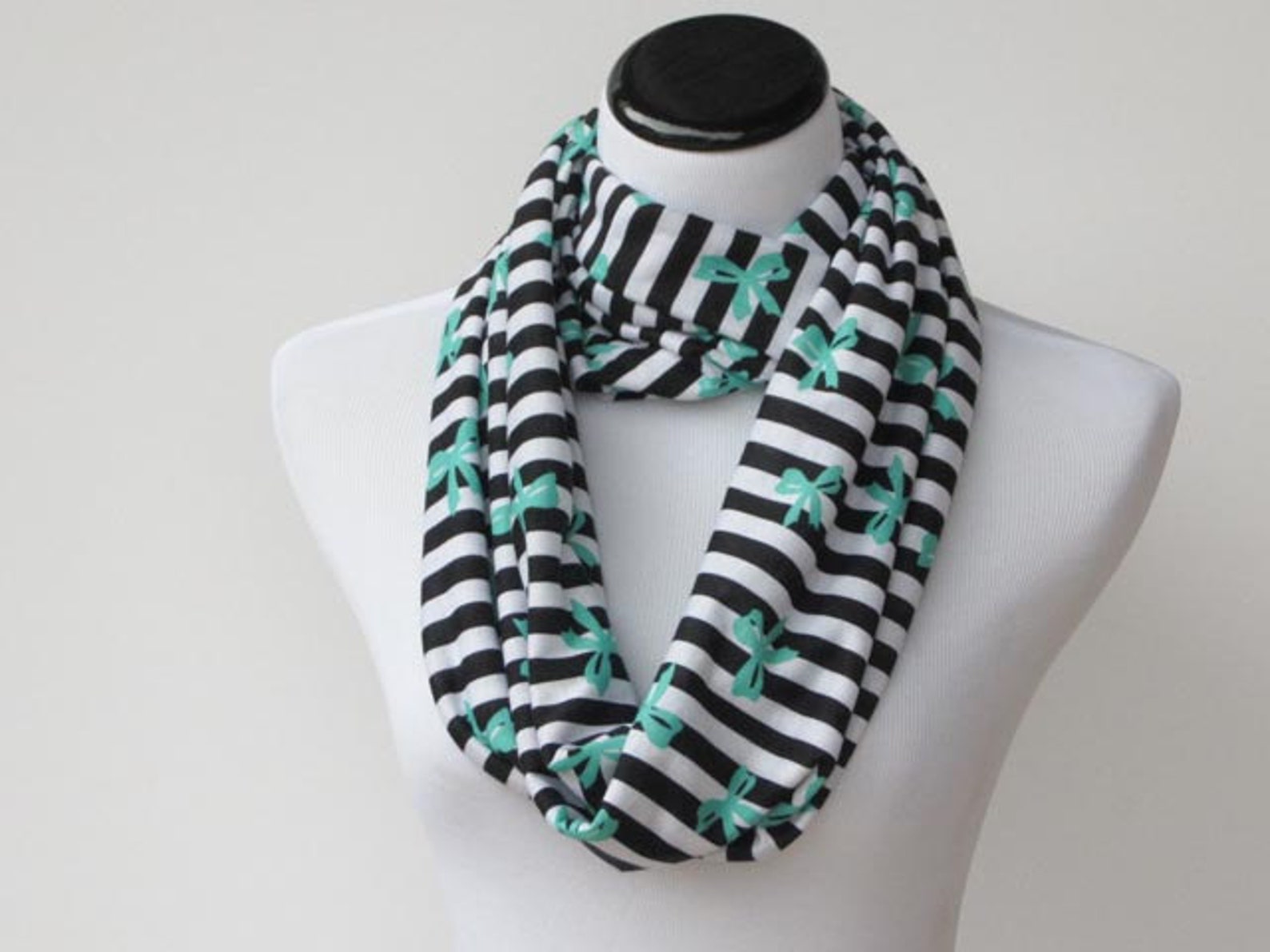 Stripes Scarf Infinity Scarf Black White Teal Bows & Stripes - Etsy