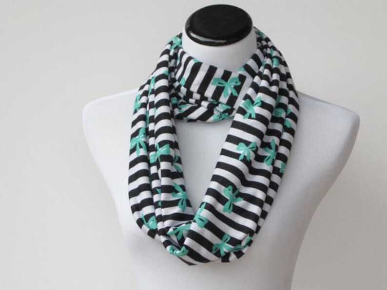Stripes Scarf Infinity Scarf Black White Teal Bows & Stripes | Etsy