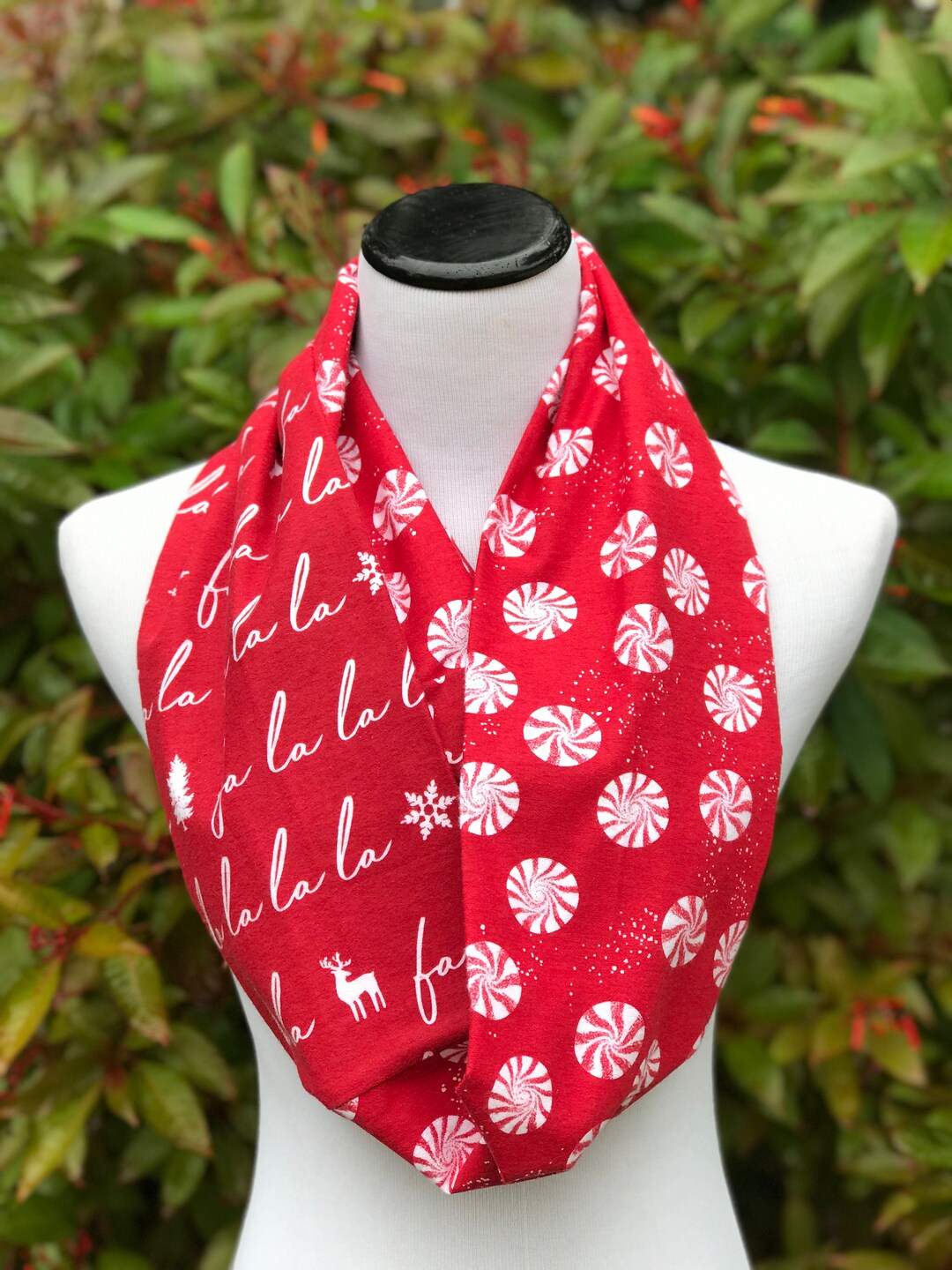 Christmas Scarf Peppermint Candy Scarf Red White Festive Infinity Scarf ...
