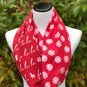 Christmas Scarf Peppermint Candy Scarf Red White Festive Infinity Scarf ...