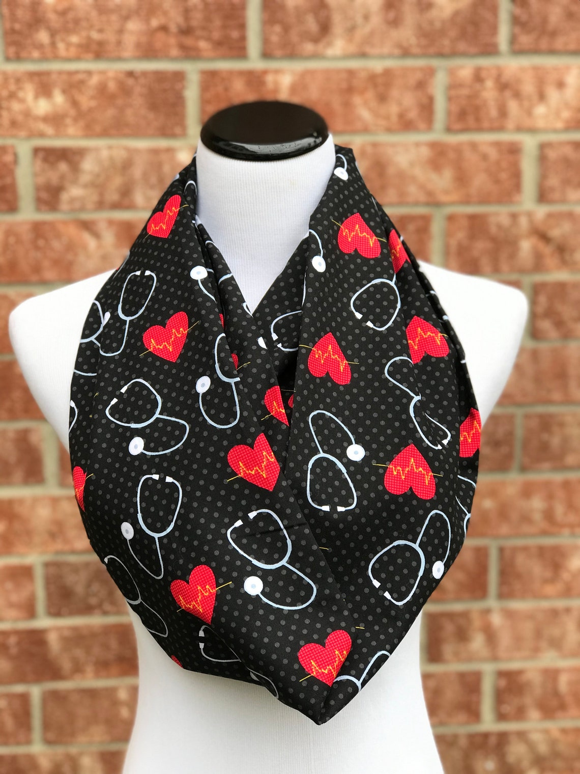 Valentine Day Heart Scarf Red Black Dot Heartbeat Scarf - Etsy