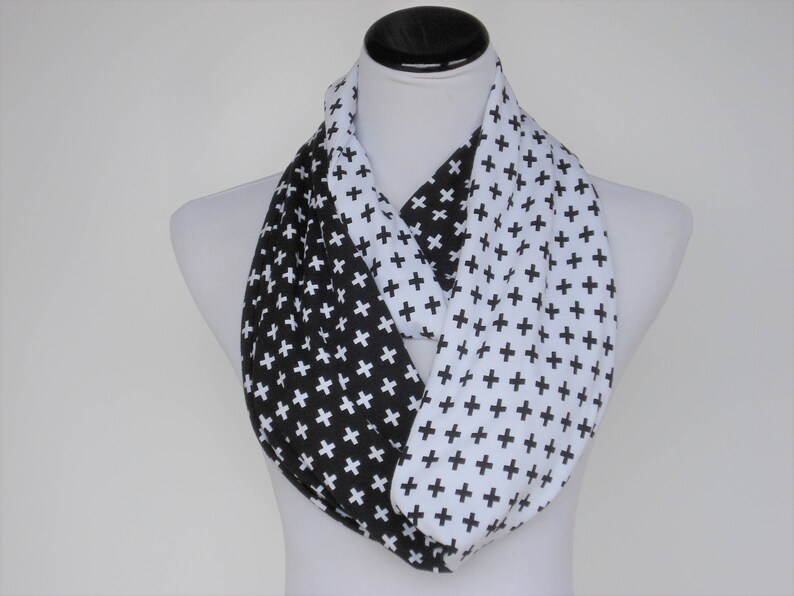 Black White Scarf Infinity Scarf Cross Scarf Swiss Cross Scarf - Etsy