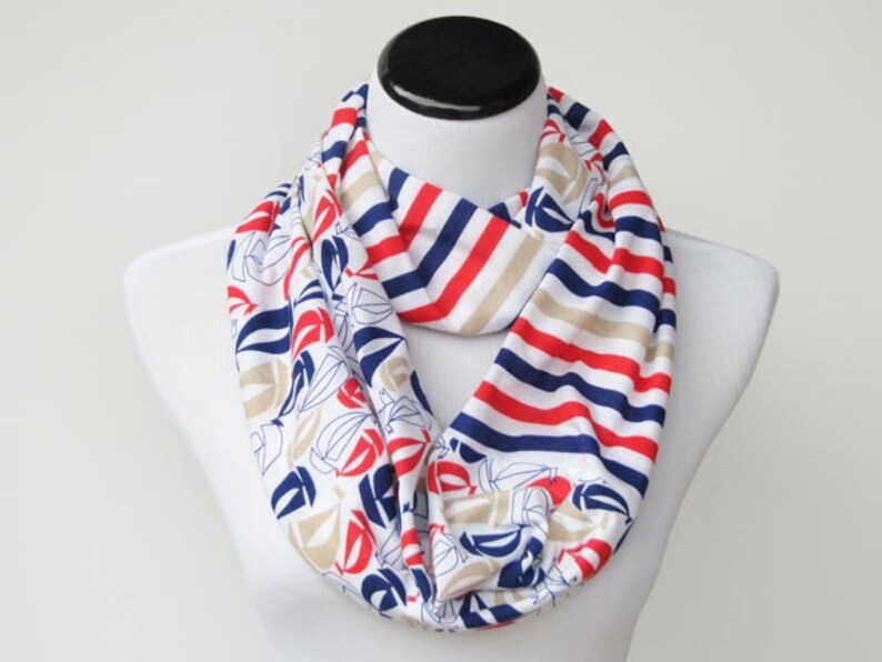 Nautical Scarf Red Blue White Stripes and Sailboats Infinity | Etsy