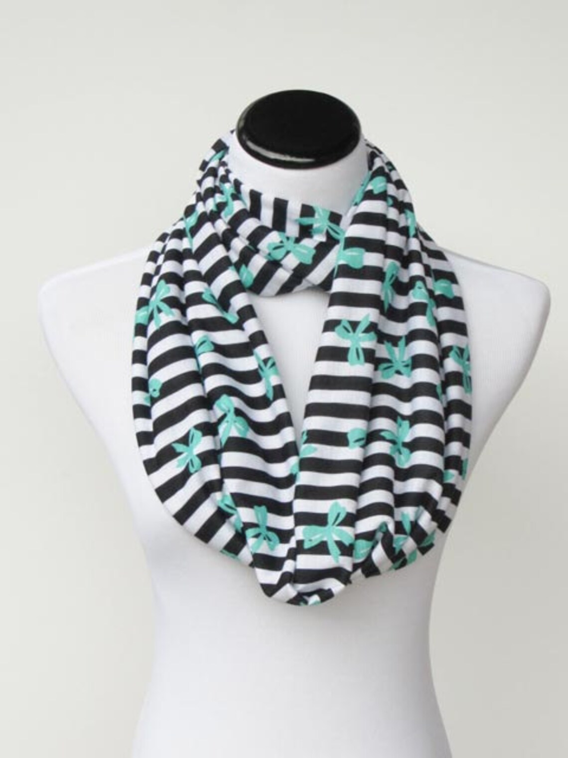 Stripes Scarf Infinity Scarf Black White Teal Bows & Stripes - Etsy