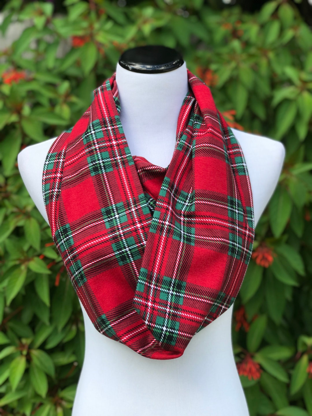 Red Green Red Plaid Scarf Christmas Scarf Infinity Scarf Tartan ...