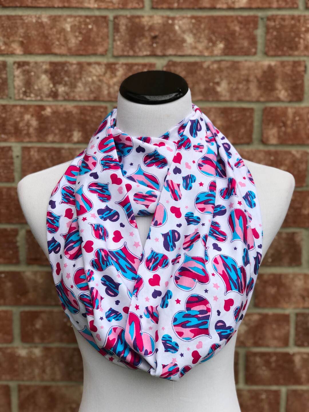 Hearts Scarf Infinity Scarf White Purple Pink Valentine Day Gift Scarf ...