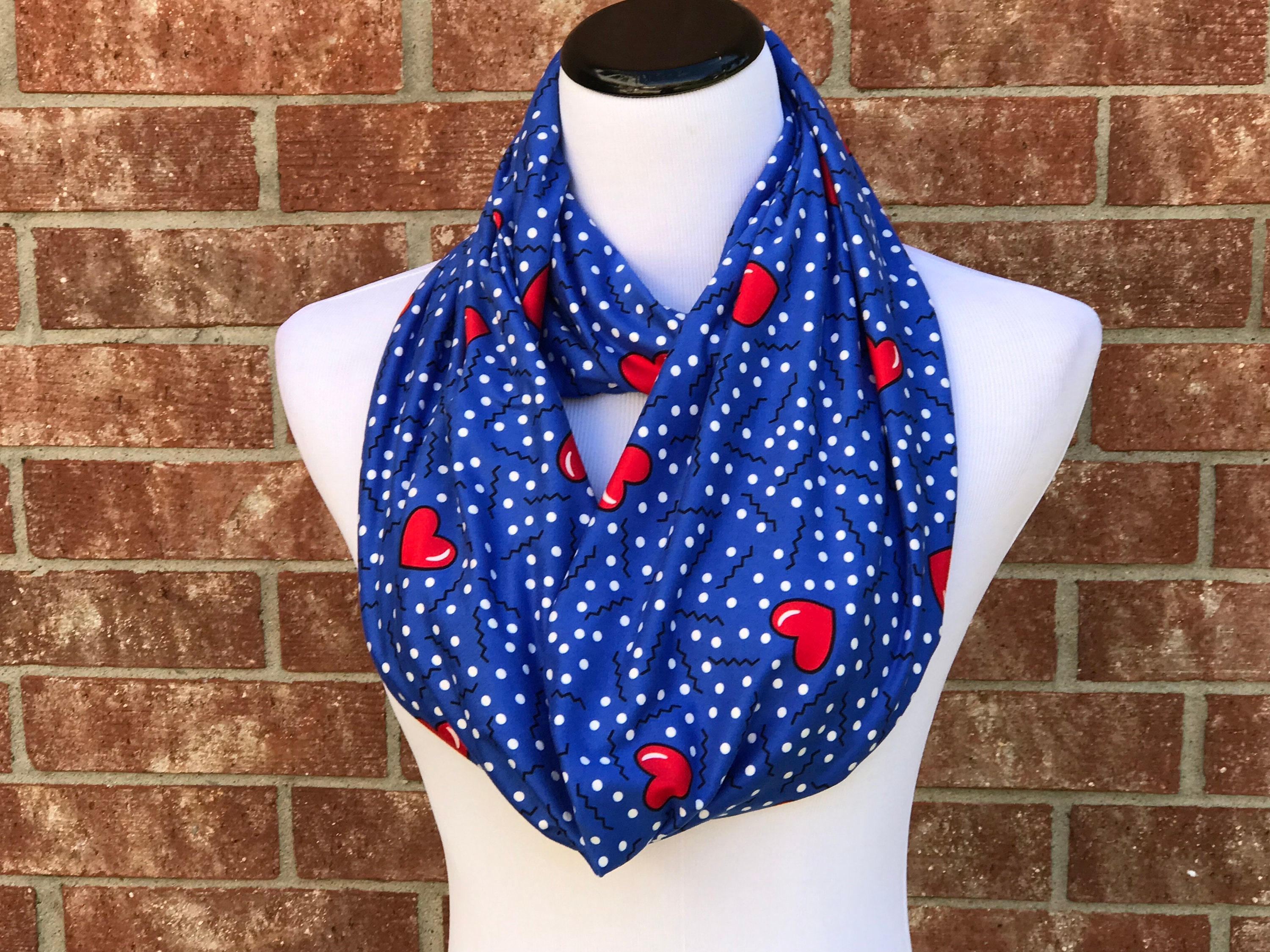 Red Hearts Scarf Valentine's Day Scarf Royal Blue Scarf | Etsy
