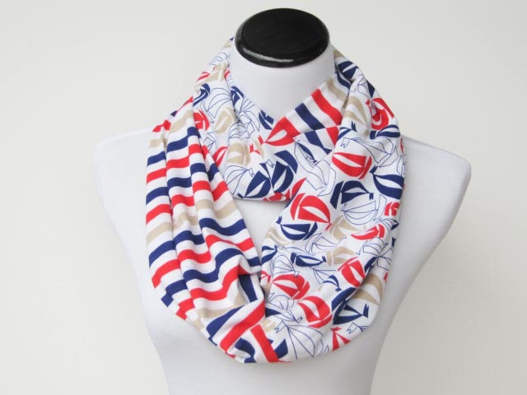 Nautical Scarf Red Blue White Stripes and Sailboats Infinity - Etsy