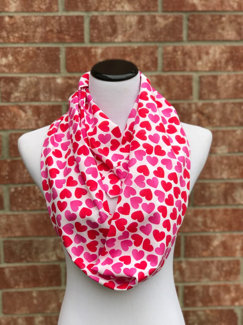 Hearts Scarf Valentine's Day Scarf Infinity Scarf White Red Pink ...