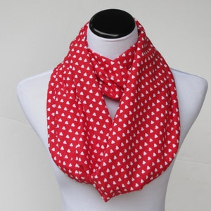 Red Hearts Scarf Loop Scarf Red & White Hearts Scarf Valentine Infinity ...