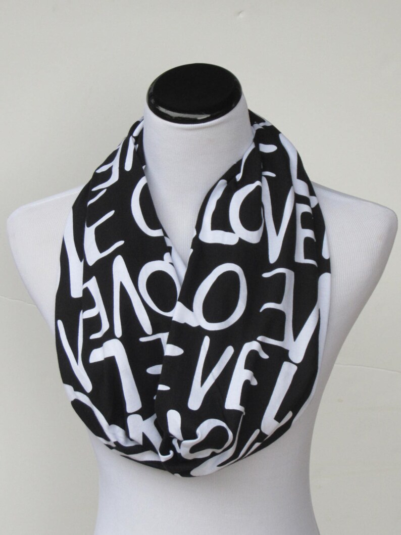 Black White Love Scarf Valentines Day Scarf Infinity Scarf - Etsy