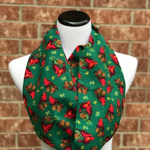 Christmas Scarf Red Cardinal Birds Green Red Infinity Scarf Cotton ...