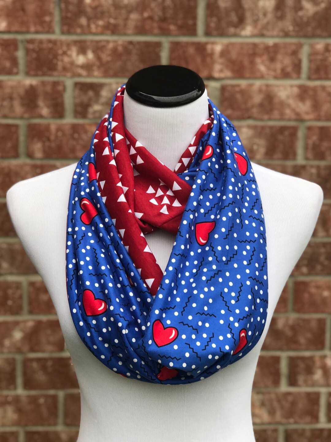 Red Hearts Scarf Valentine's Day Scarf Royal Blue Red Reversible Scarf ...