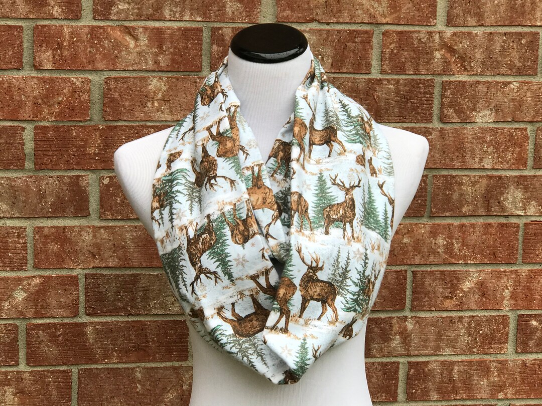 Reindeer Scarf Christmas Scarf White Blue Beige Deer Infinity Scarf ...