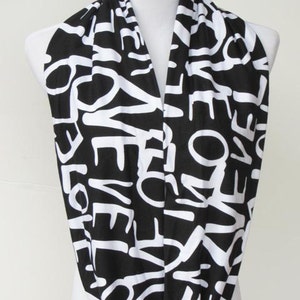 Valentine's Day Scarf Black White Scarf Infinity Scarf Love Scarf ...