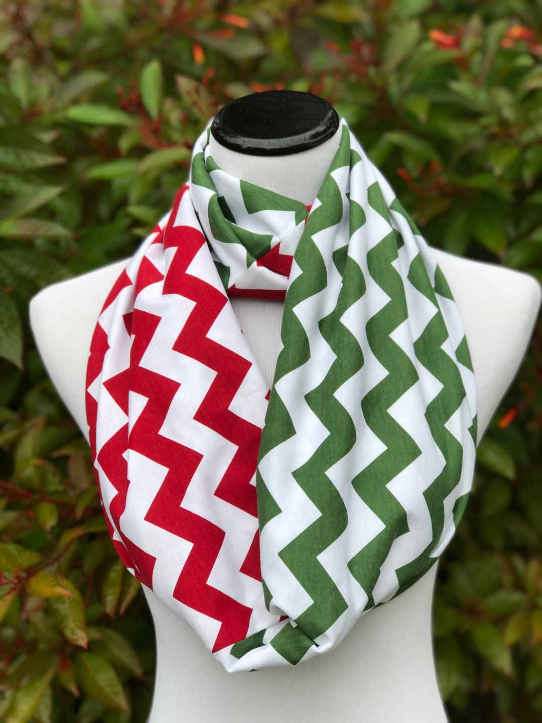 Red Green Scarf Christmas Scarf Chevron Infinity Scarf Colorblock Scarf ...