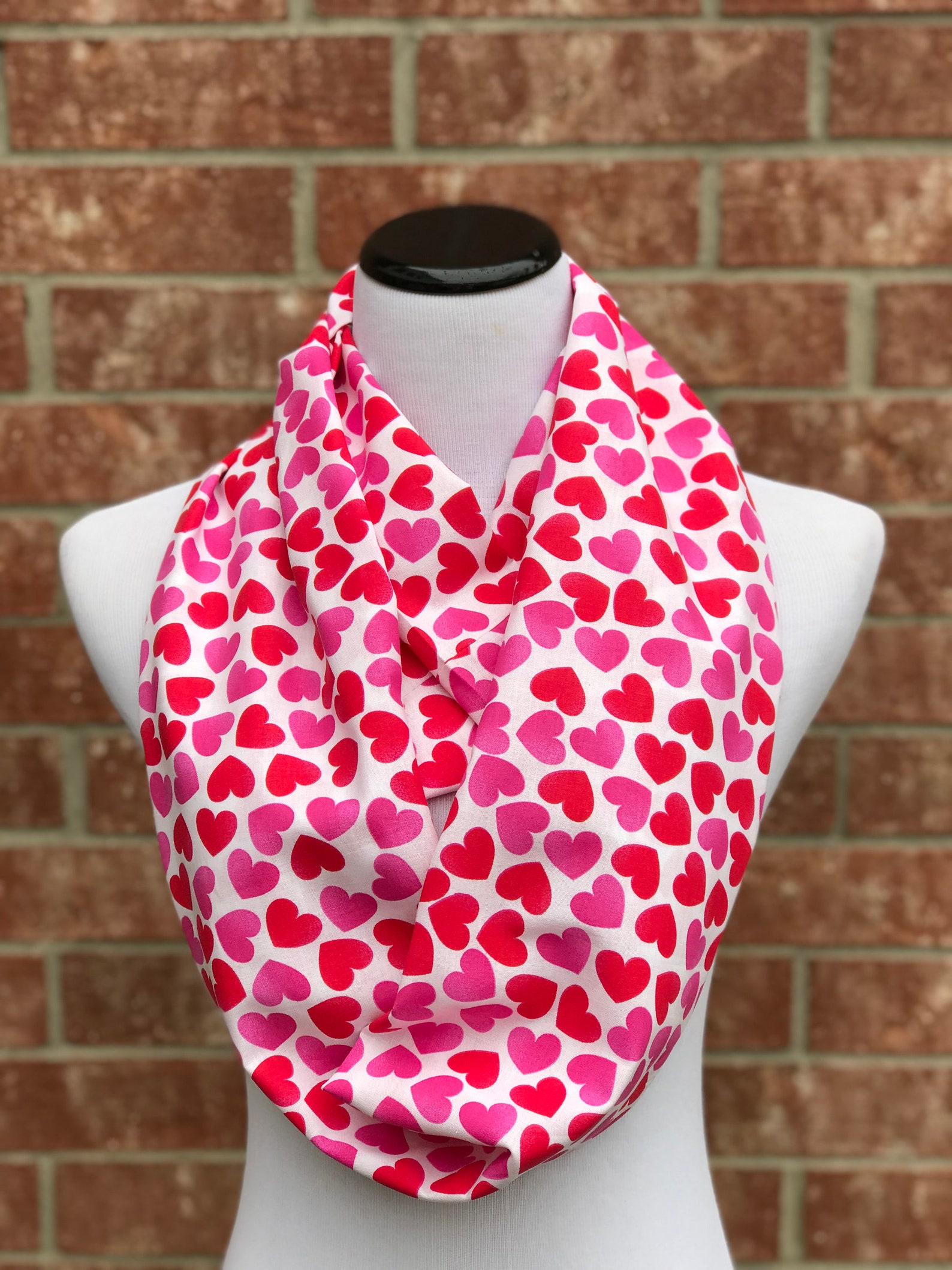 Hearts Scarf Valentine's Day Scarf Infinity Scarf White Red Pink ...