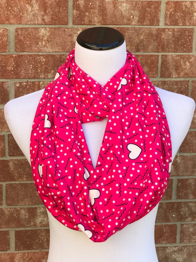 Hearts Scarf Valentine's Day Scarf Pink White Loop Scarf Polka Dot Red ...