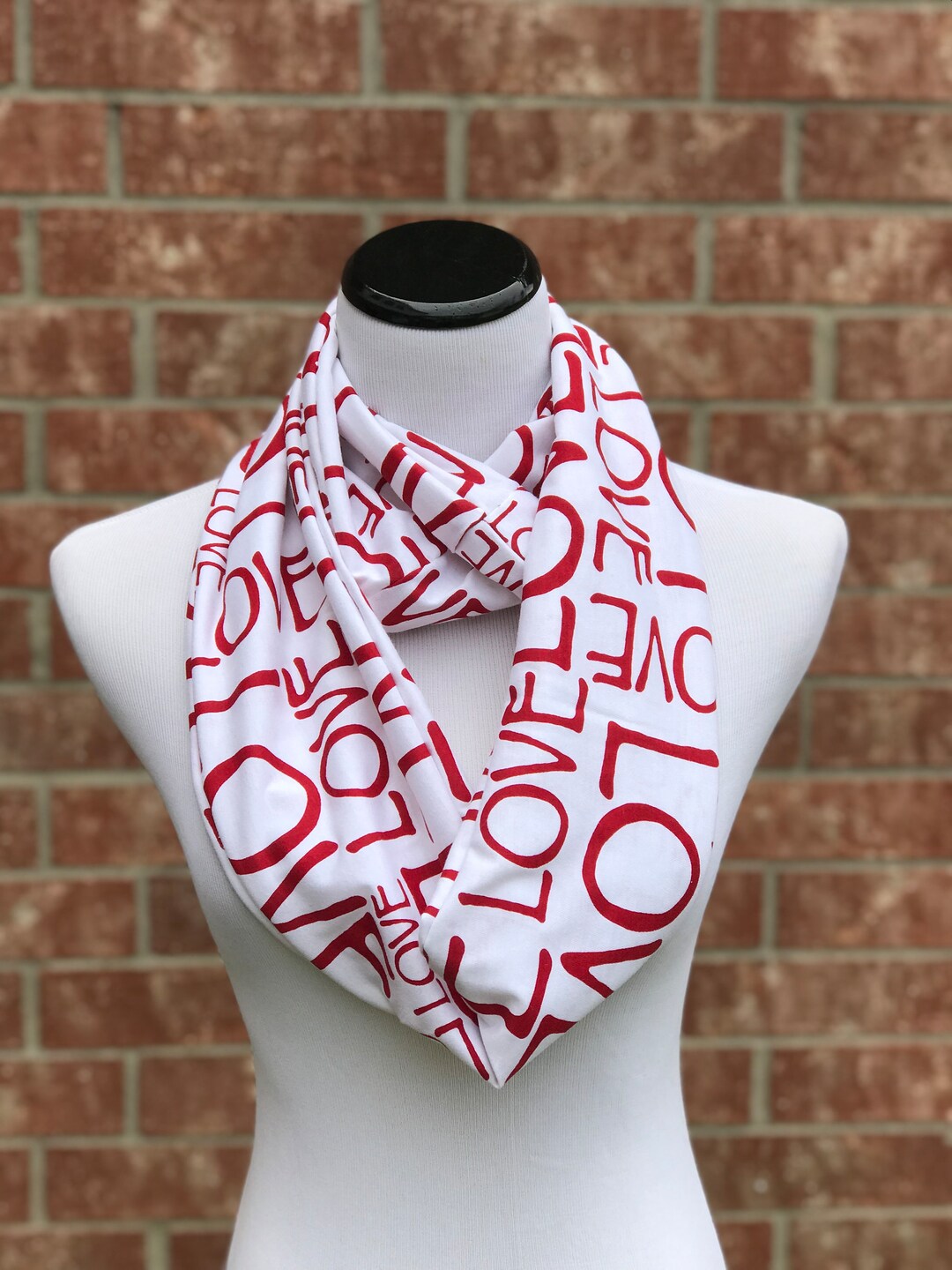 Valentine's Day Scarf Love Scarf Infinity Scarf Jersey Knit White Red ...