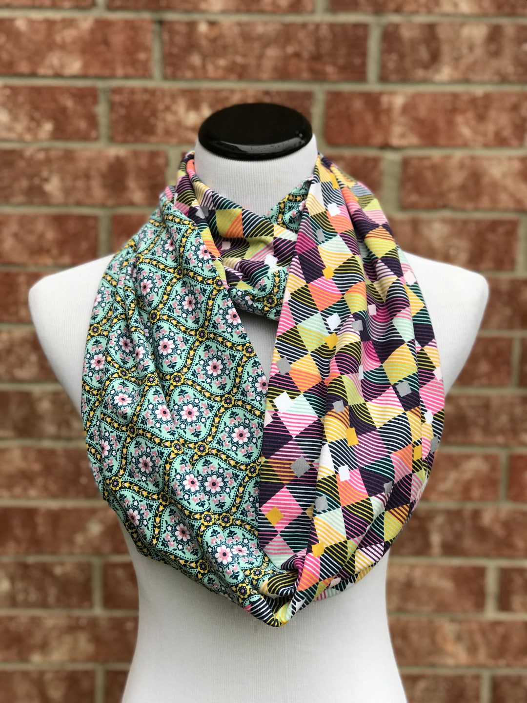 Infinity Scarf Teal Turquoise Purple Mustard Floral & Geometric Color ...