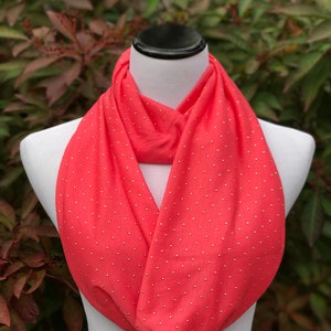 Living Coral Color Bright Coral Scarf Pink Coral Golden Dots Scarf ...