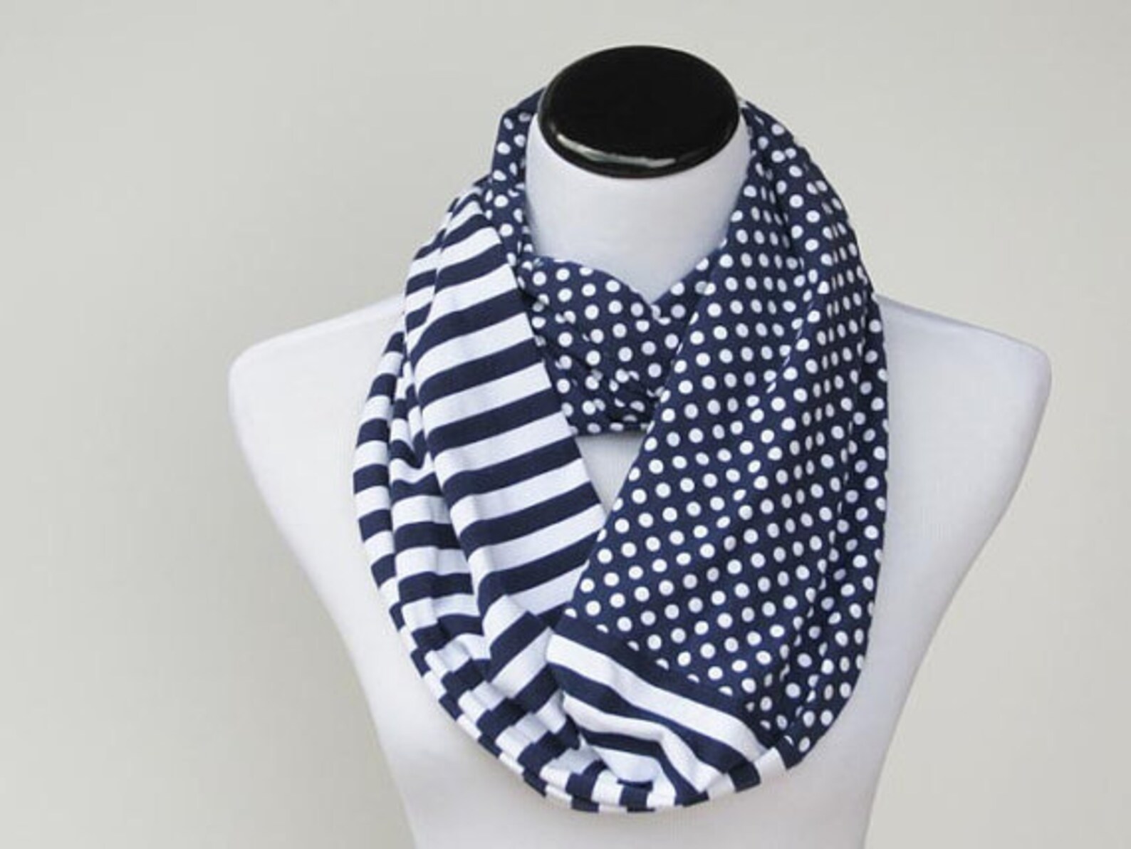 Navy Blue White Scarf Infinity Scarf Polka Dots and Stripes | Etsy