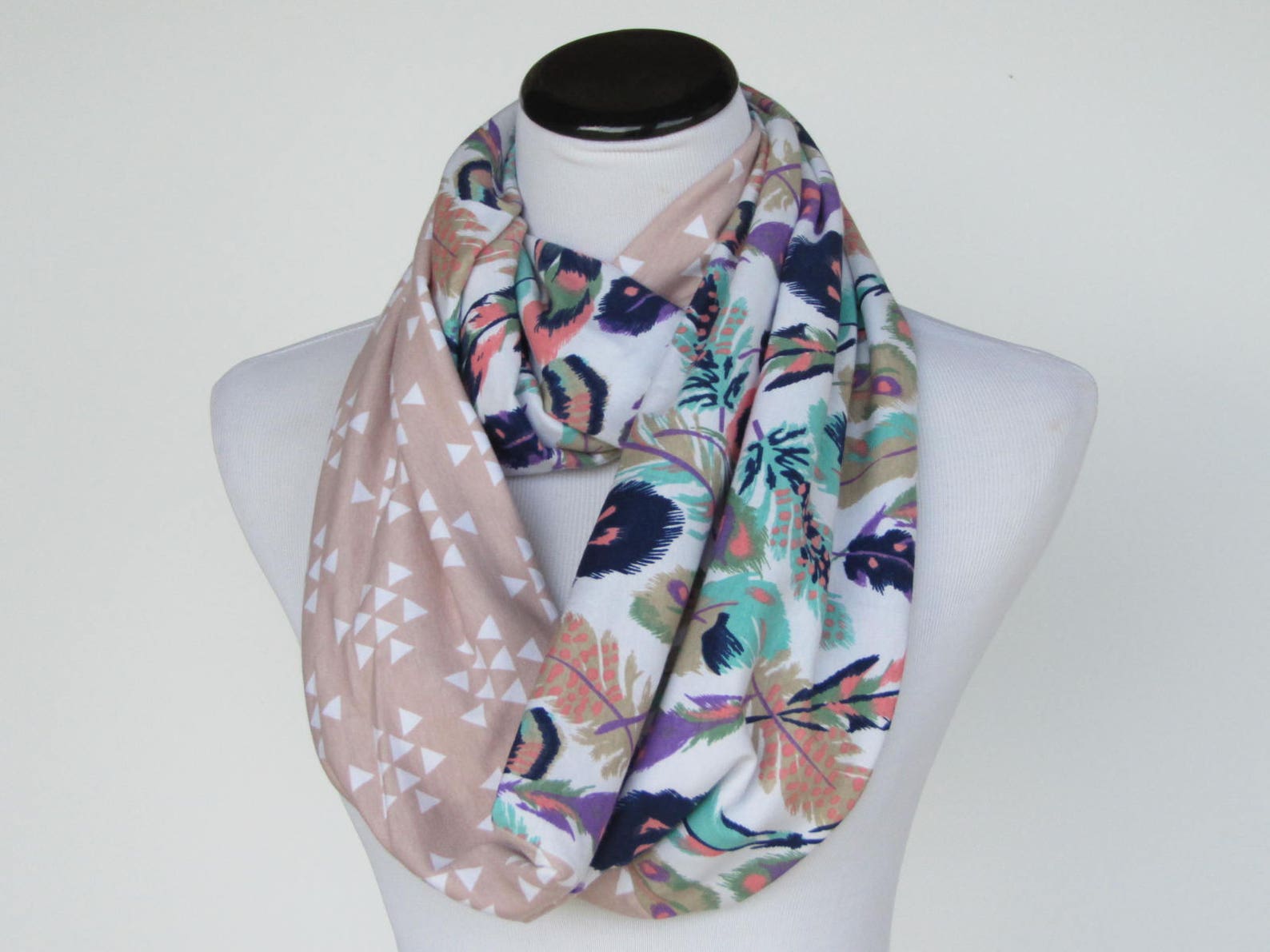 Feather Print Scarf Infinity Scarf Color Block Scarf Soft - Etsy