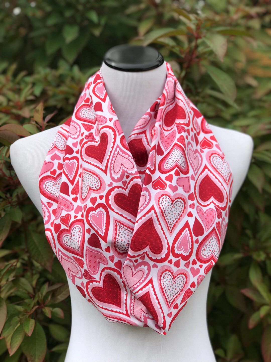 Hearts Scarf Valentine's Day Scarf Infinity Scarf White Pink Red Hearts ...