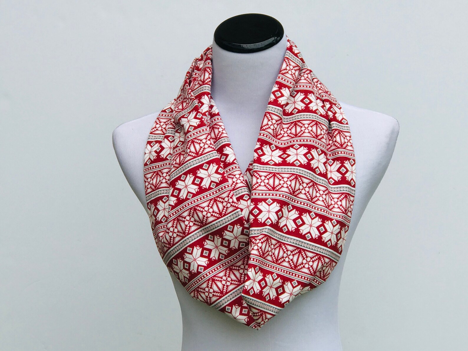 Christmas Scarf Red White Snowflakes Infinity Scarf Fair Isle - Etsy