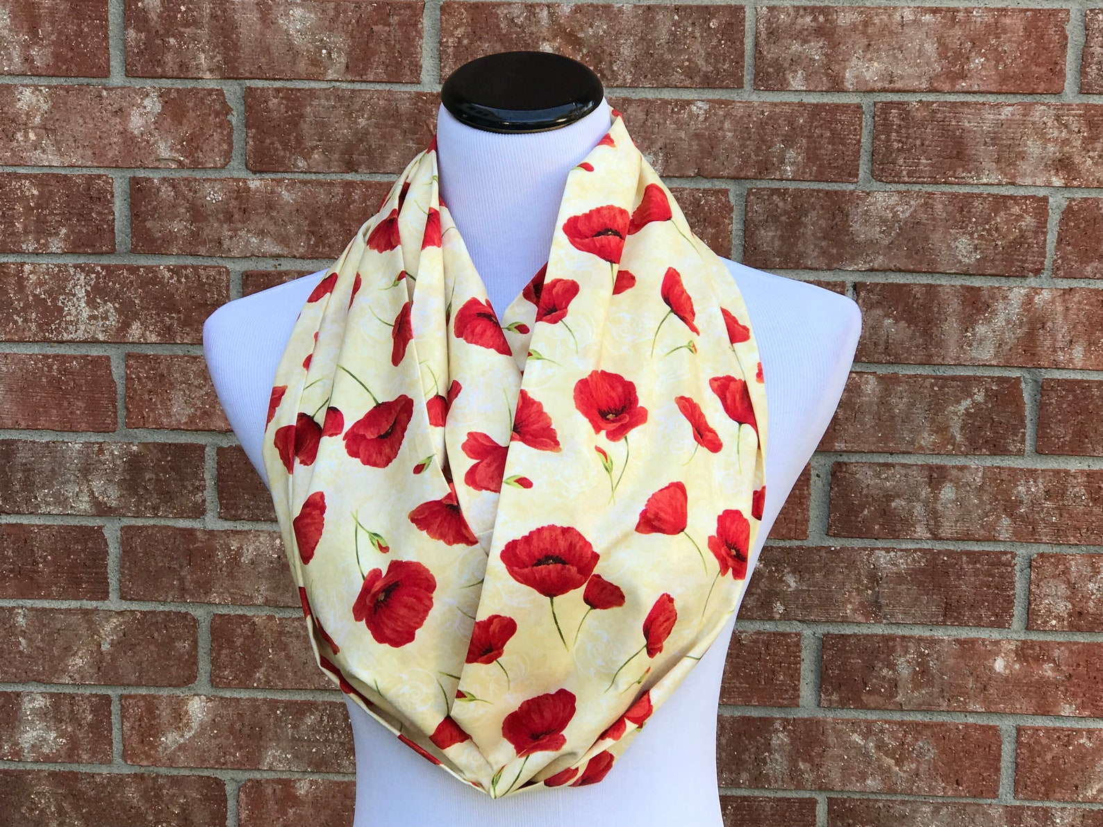 Poppy Scarf Ivory Cream Red Poppy Scarf Infinity Scarf Floral - Etsy