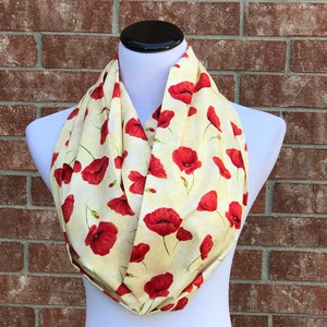Poppy Scarf Ivory Cream Red Poppy Scarf Infinity Scarf Floral Scarf ...