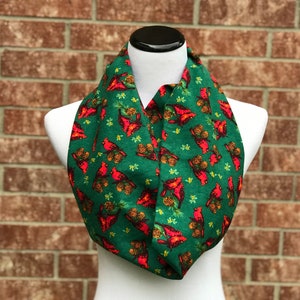 Christmas Scarf Red Cardinal Birds Green Red Infinity Scarf Cotton ...