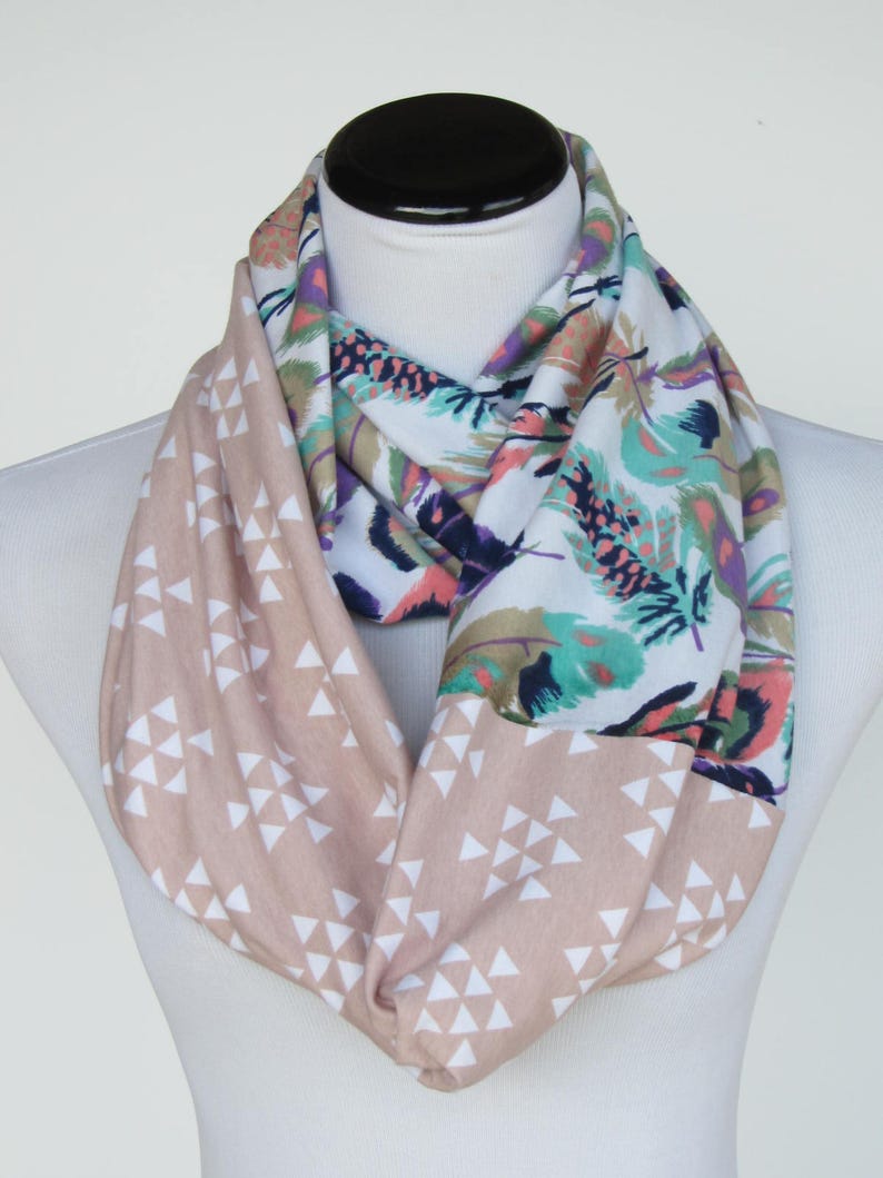 Feather Print Scarf Infinity Scarf Color Block Scarf Soft - Etsy