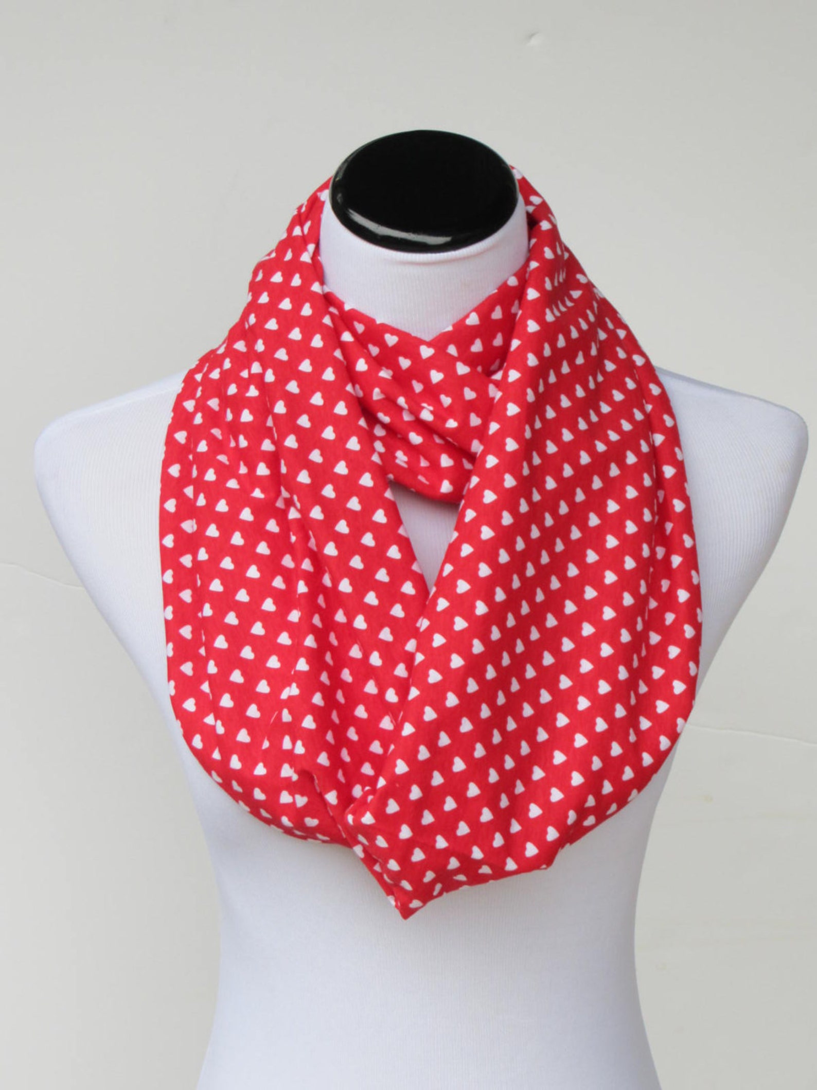 Red Hearts Scarf Loop Scarf Red & White Hearts Scarf Valentine | Etsy