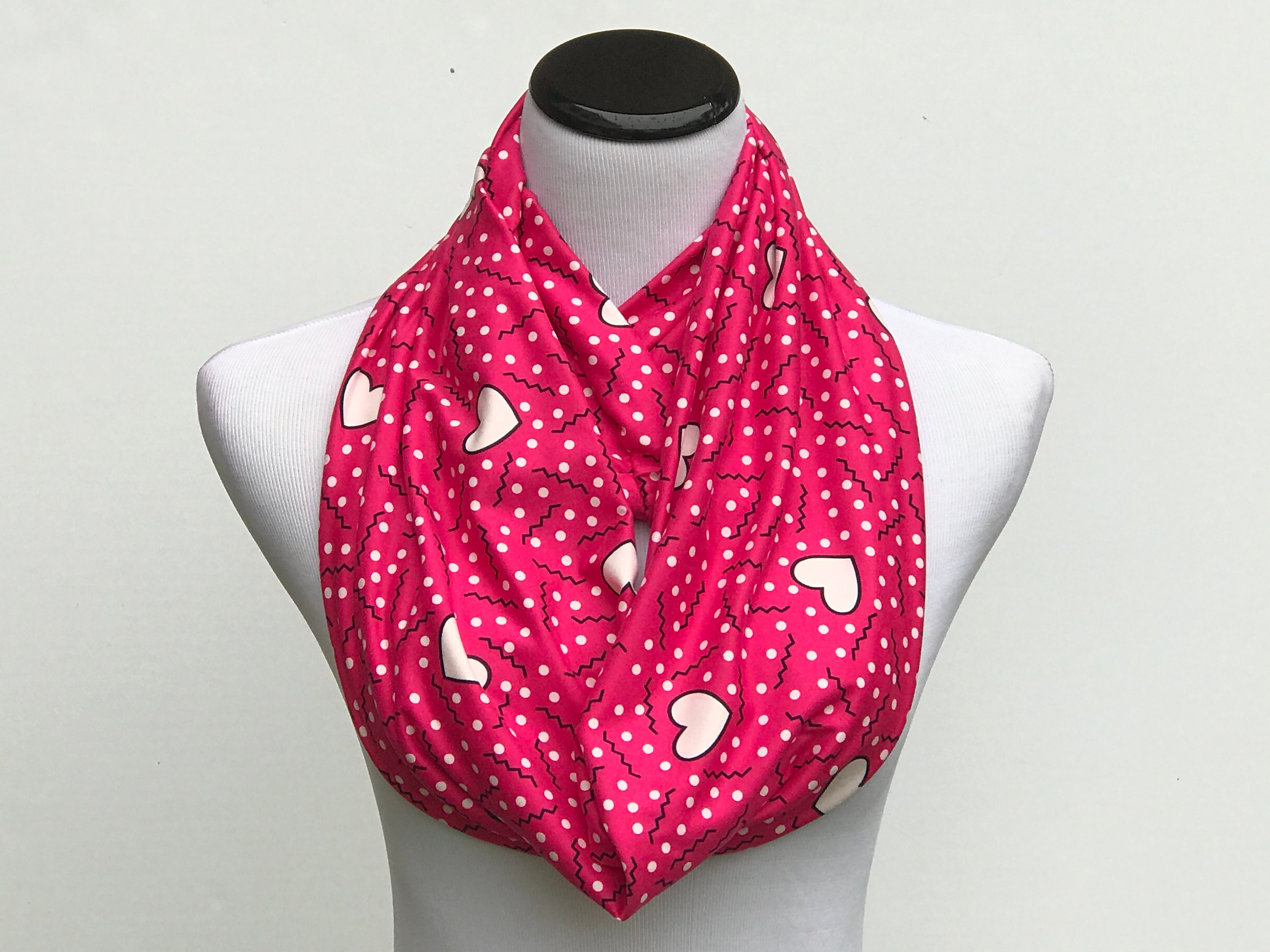 Hearts Scarf Valentine's Day Scarf Pink White Loop Scarf - Etsy UK