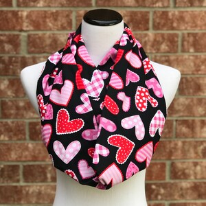 Hearts Scarf Valentine's Day Scarf Infinity Scarf Red Pink Fuchsia ...