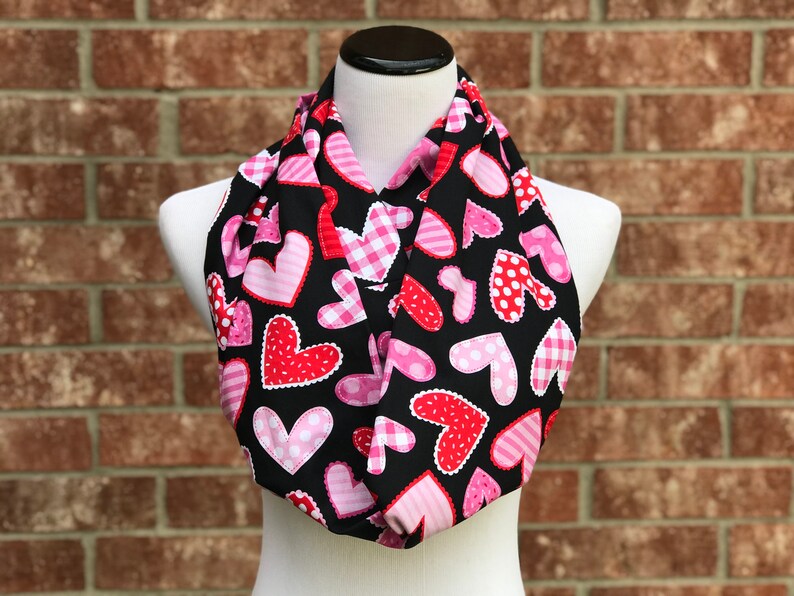 Hearts Scarf Valentine's Day Scarf Infinity Scarf Red Pink - Etsy