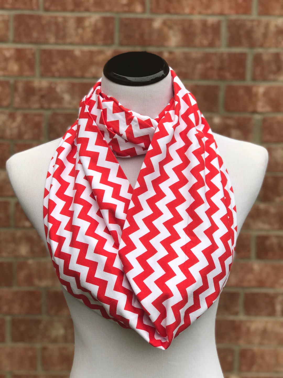 Chevron Infinity Scarf Red Scarf Zigzag Soft Jersey Knit Cotton Scarf ...