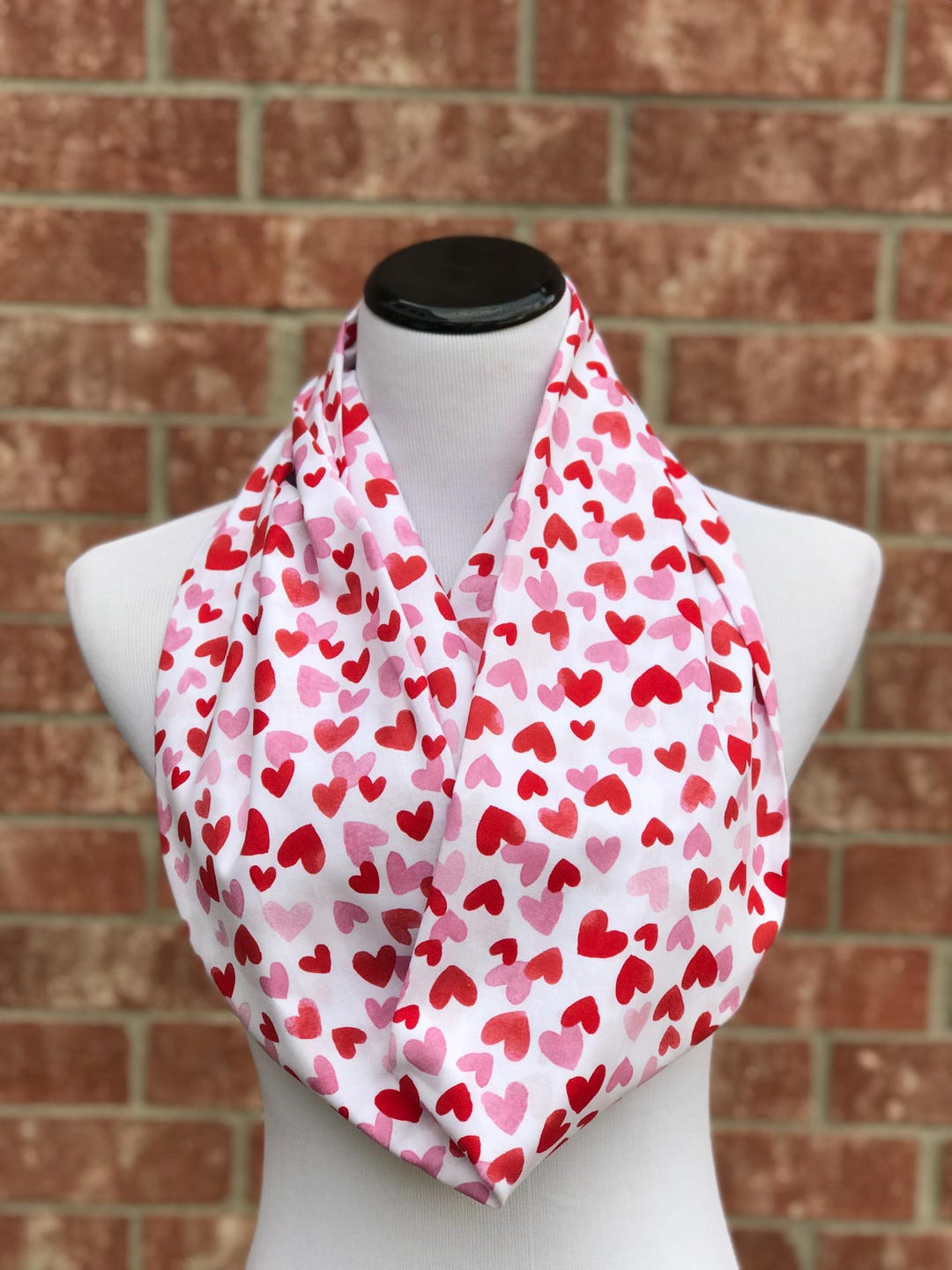 Hearts Scarf Valentine's Day Scarf Infinity Scarf Red Pink White Hearts ...