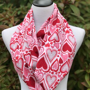 Hearts Scarf Valentine's Day Scarf Infinity Scarf White Pink Red Hearts ...